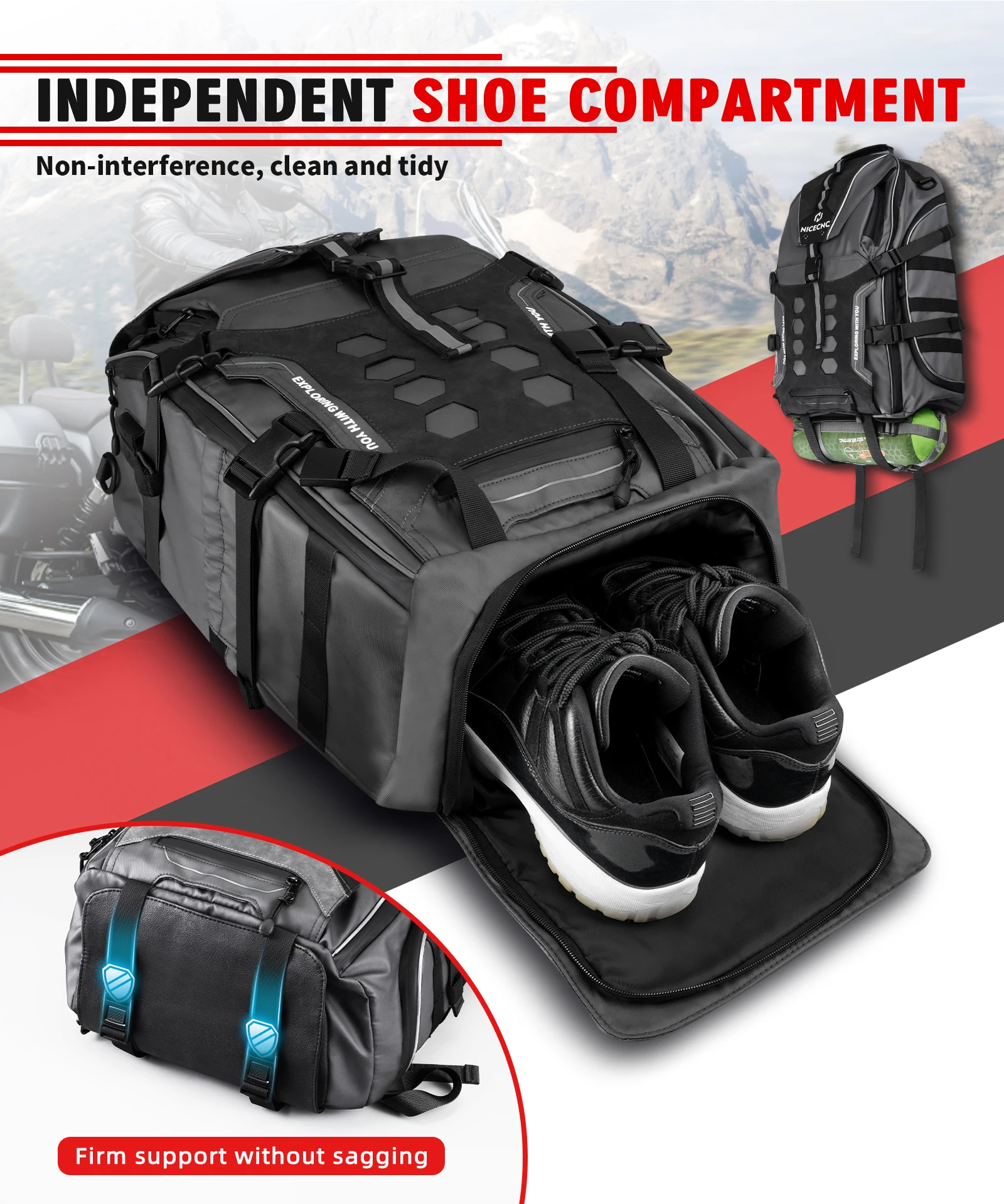 Motorcycle Backpack for Motorcyclist Waterproof 35L Motorbike Helmet ...