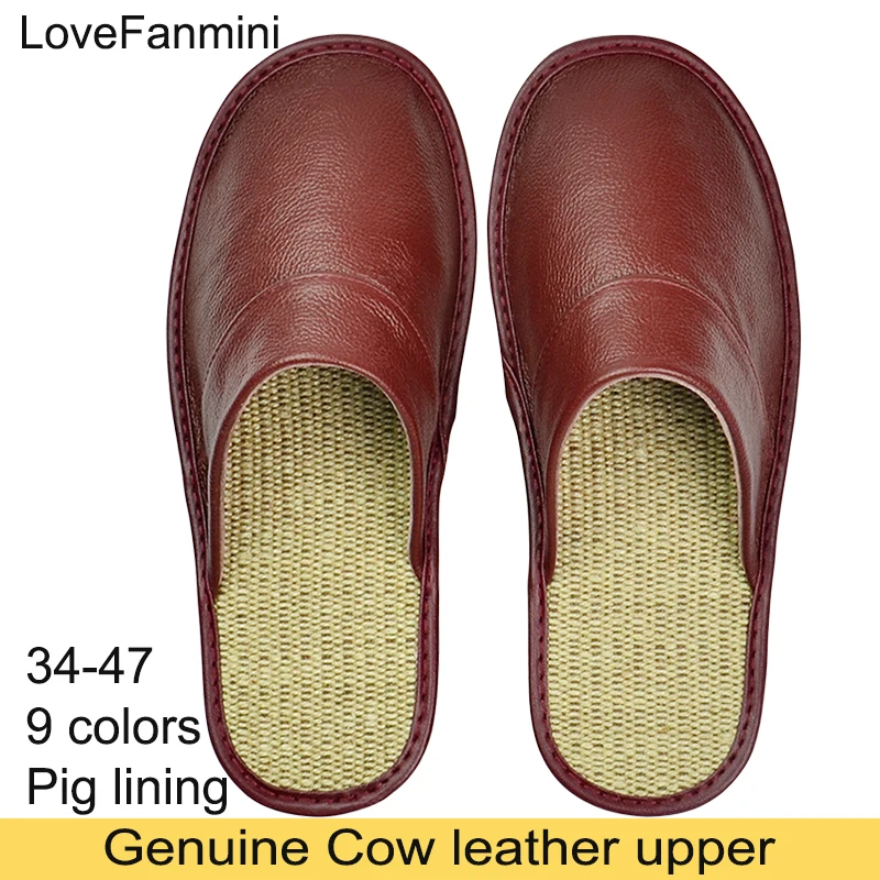 Big-sizes-Genuine-Cow-Leather-Linen-Slippers-Homes-in-indoor-slipper ...