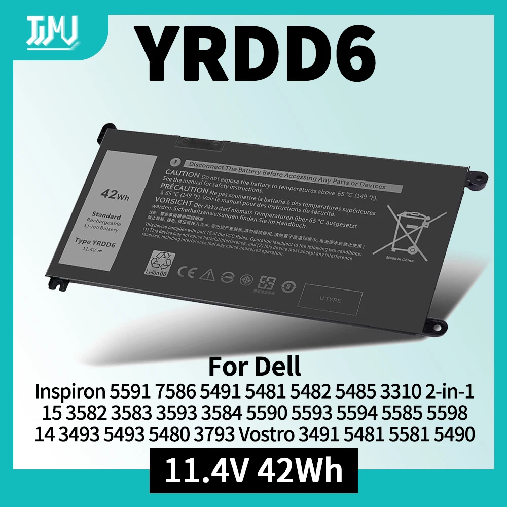 YRDD6 Battery for Dell Inspiron 5591 7586 5491 3310 2-in-1 15 3582 3583 ...