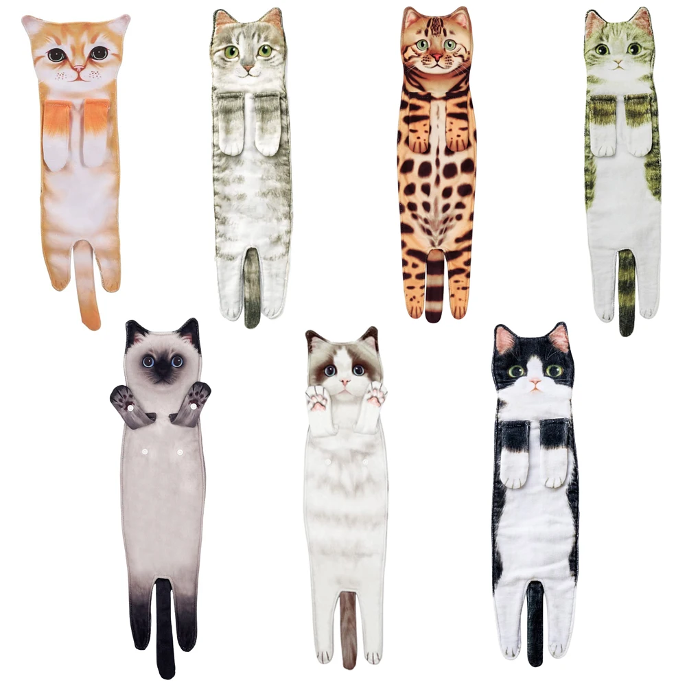 Funny Cat Hand Towels Cats Decor Kitchen Hangings Towels Cat Shape Wipe ...