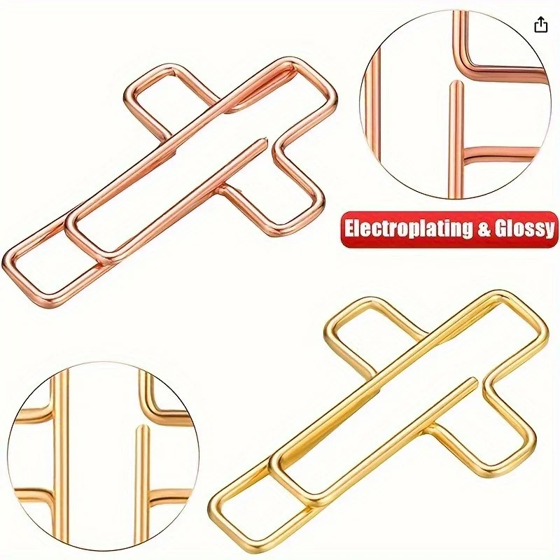 20pcs gold/rose gold mixed cross paper clip metal office supplies ...