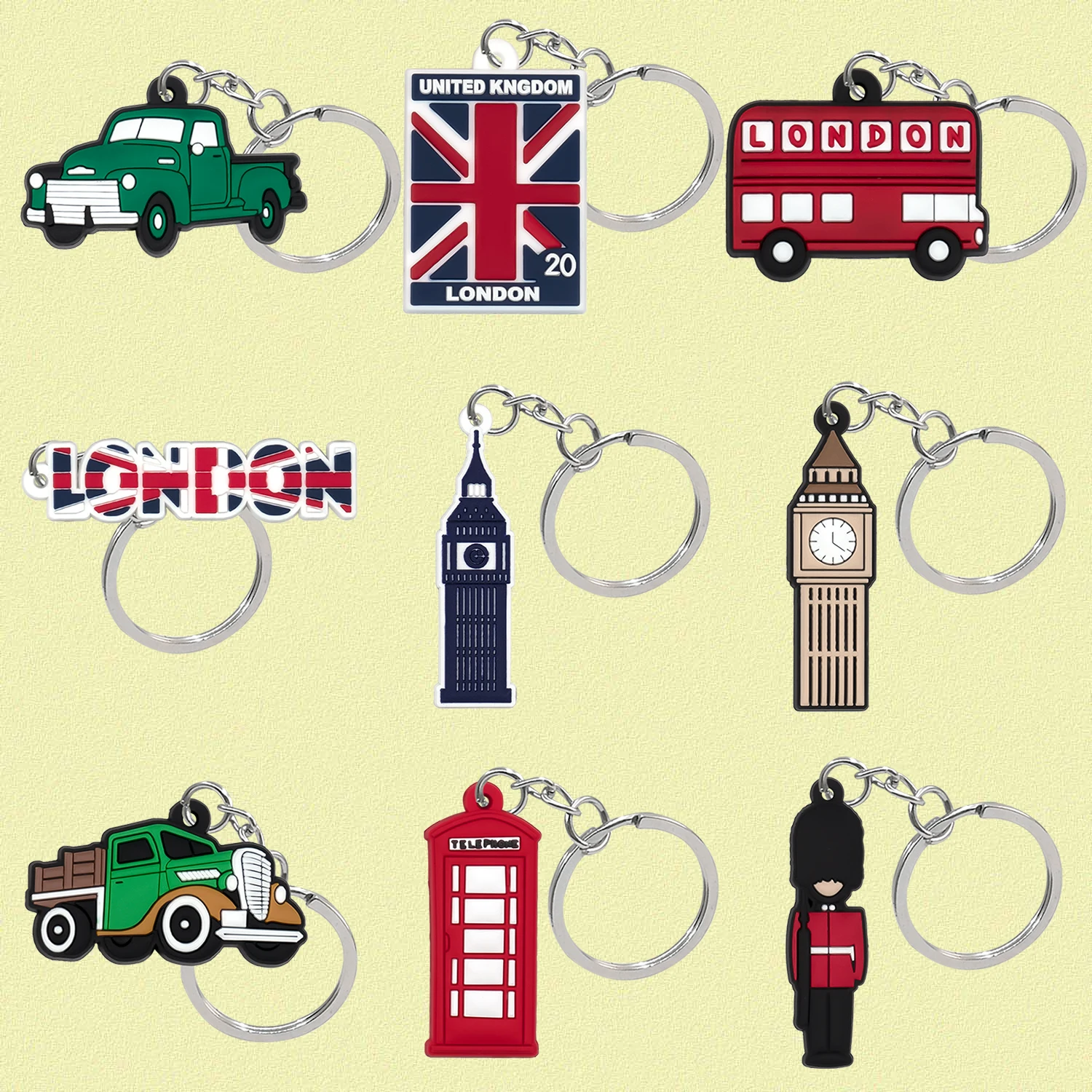 1-9PCS-PVC-Keychain-English-style-Key-Ring-Big-Ben-Phone-Booths-Design ...