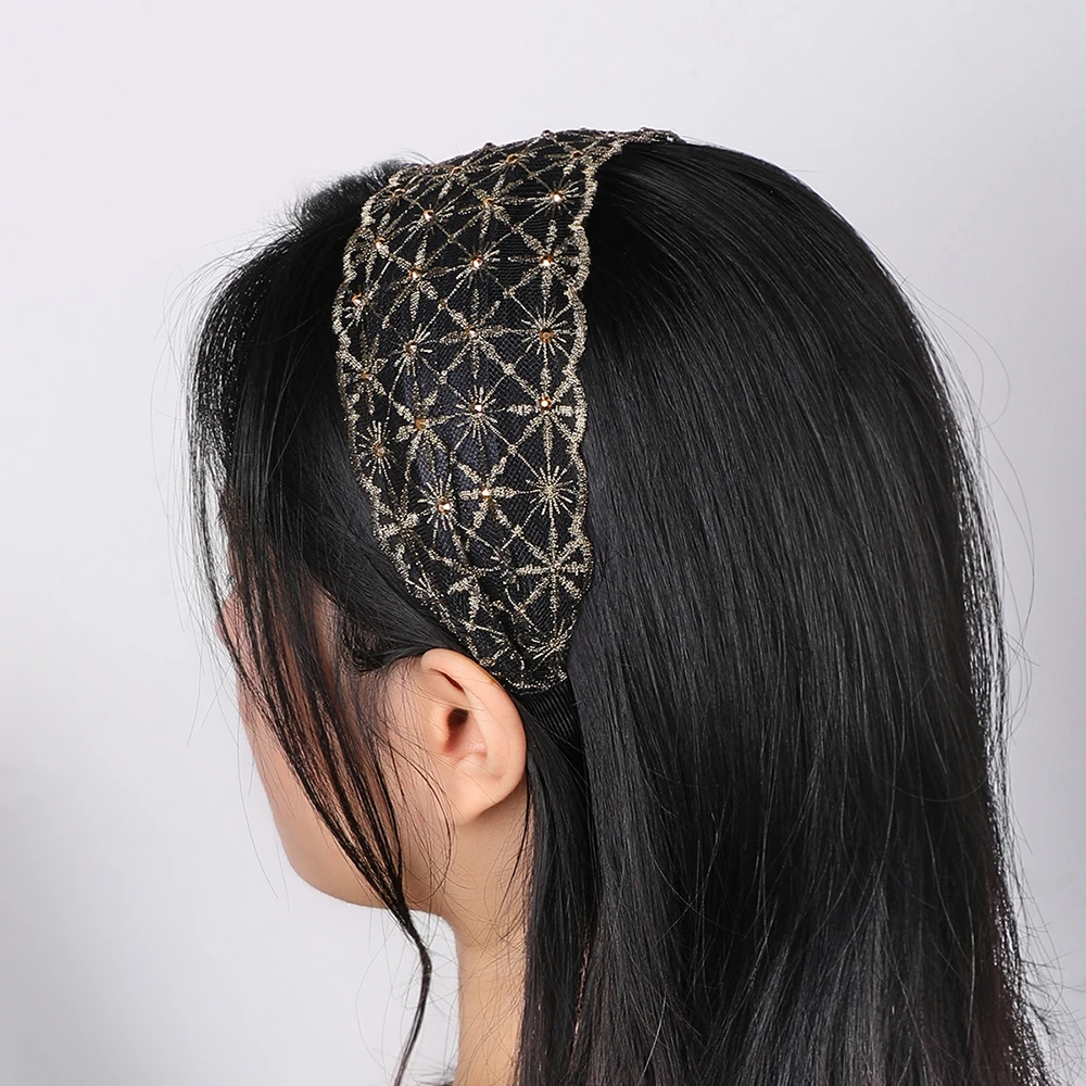 Retro-Lace-Hair-Bands-for-Women-Wide-Black-Mesh-Rhinestone-Headband ...