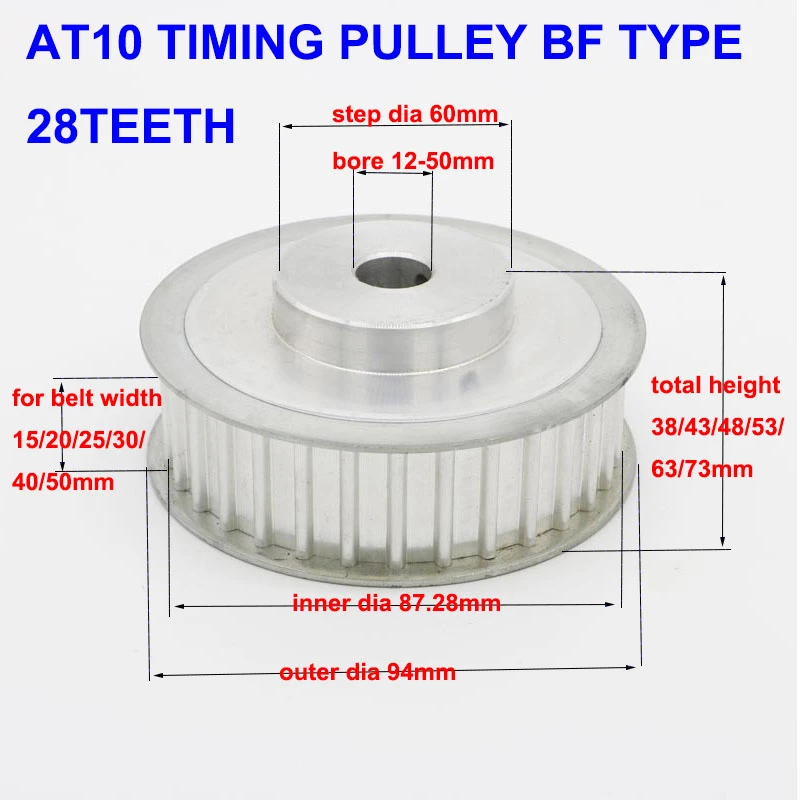 AT10 Belt Pulley 28Teeth Bore Belt Wheel Timing Pulley Aluminum Alloy Timing Belt Pulley For ...