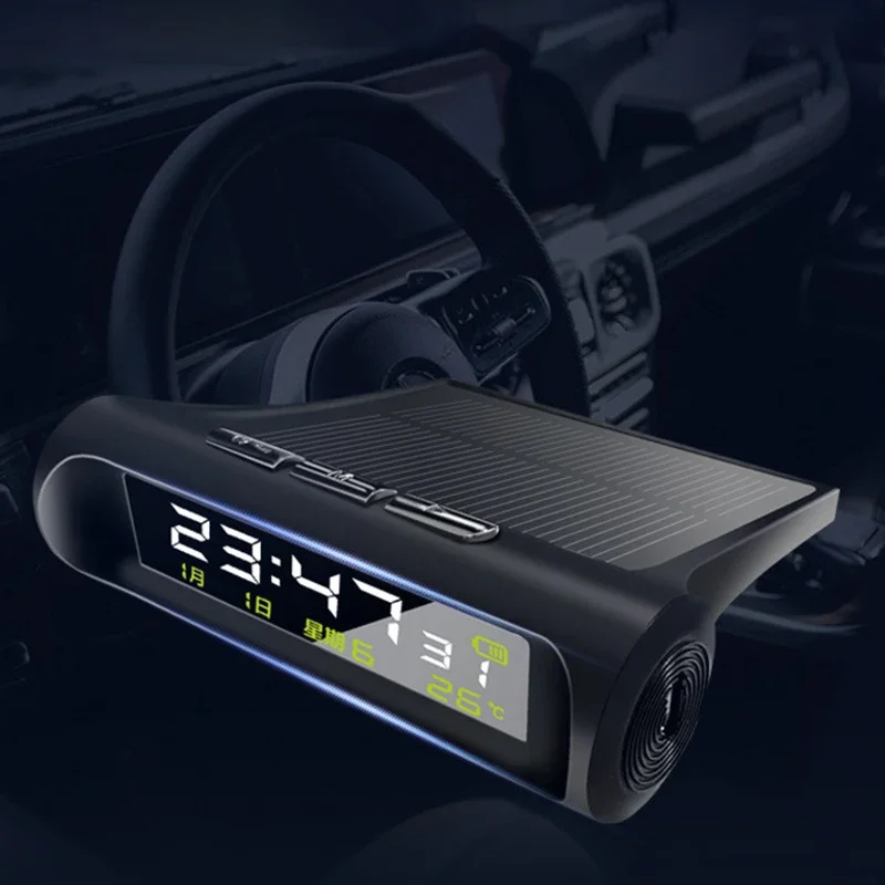 Solar-Car-Digital-Clock-With-LCD-Time-Date-in-Car-Temperature-Display ...