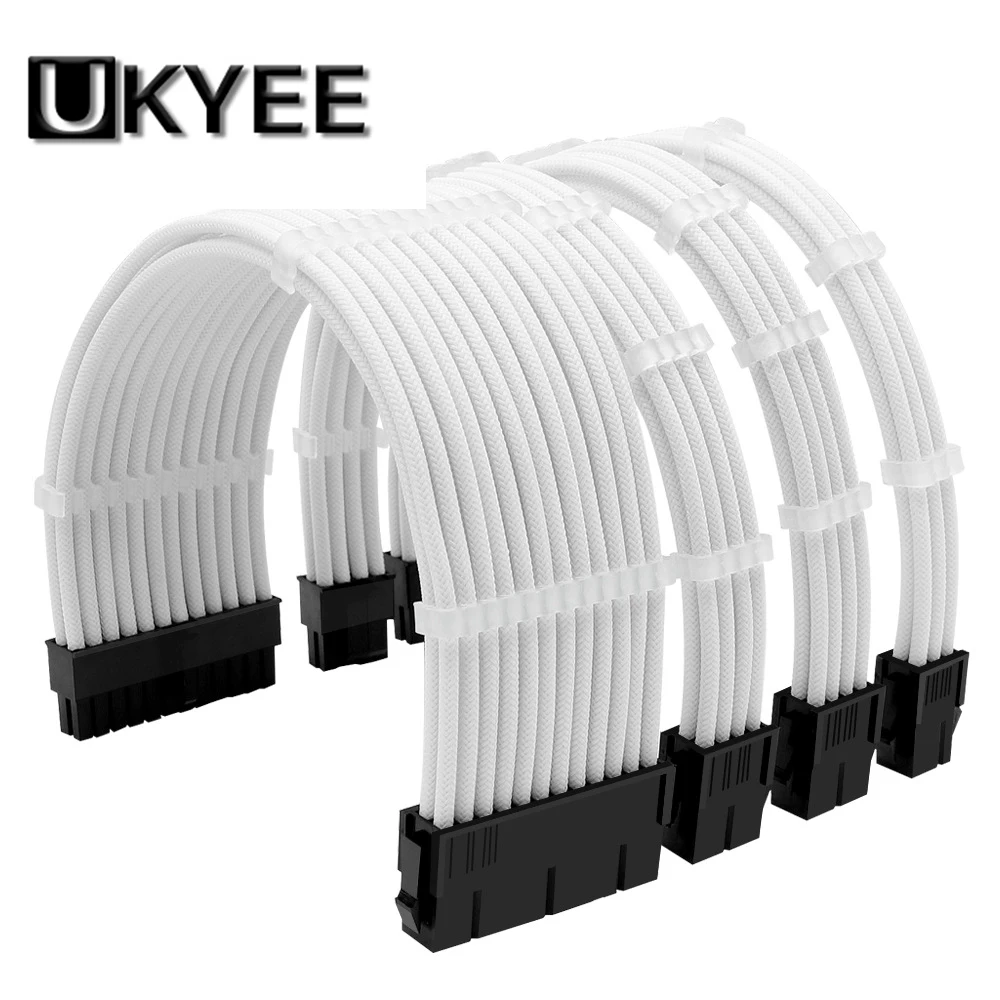 UKYEE-PSU-Extension-Cable-Kit-PC-ATX-24Pin-Nylon-Braided-8pin-6-2pin ...