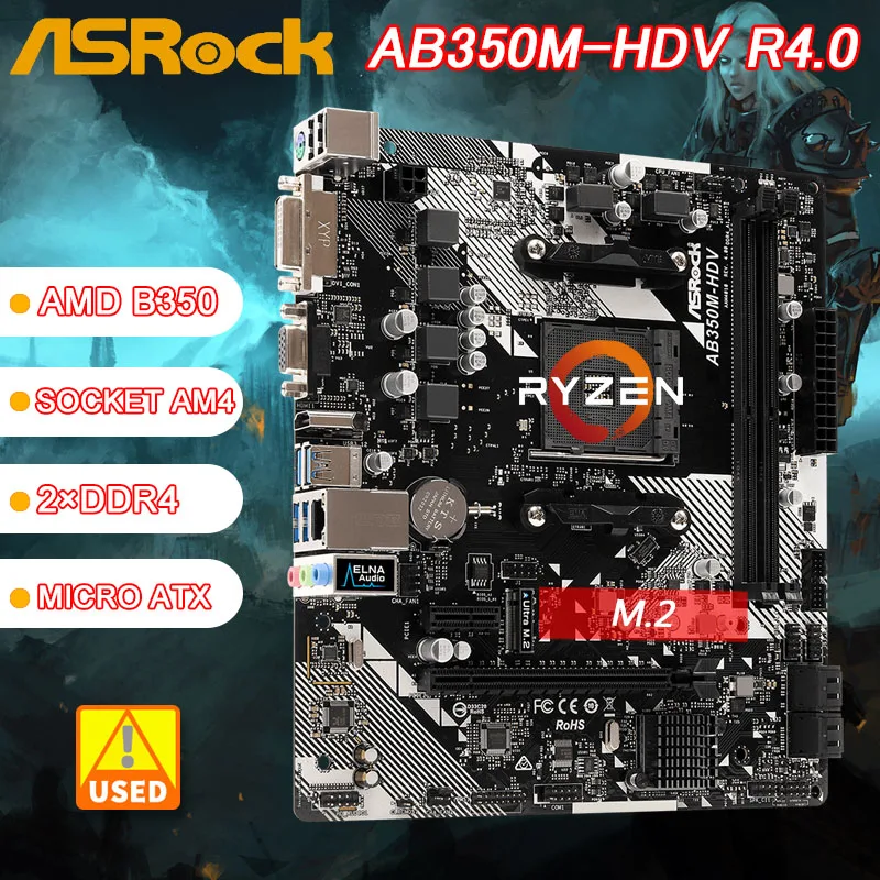 ASRock-B350M Placa-mãe, AB350M-HDV, R4.0, AM4 DDR4, 64GB para AMD Ryzen ...