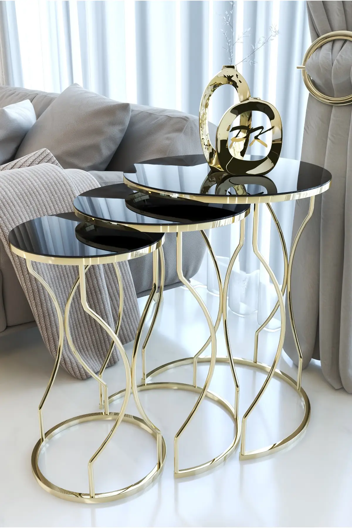 Gold Dream Model Zigon Coffee Table Set (BLACK MIRRORED)|End Tables ...