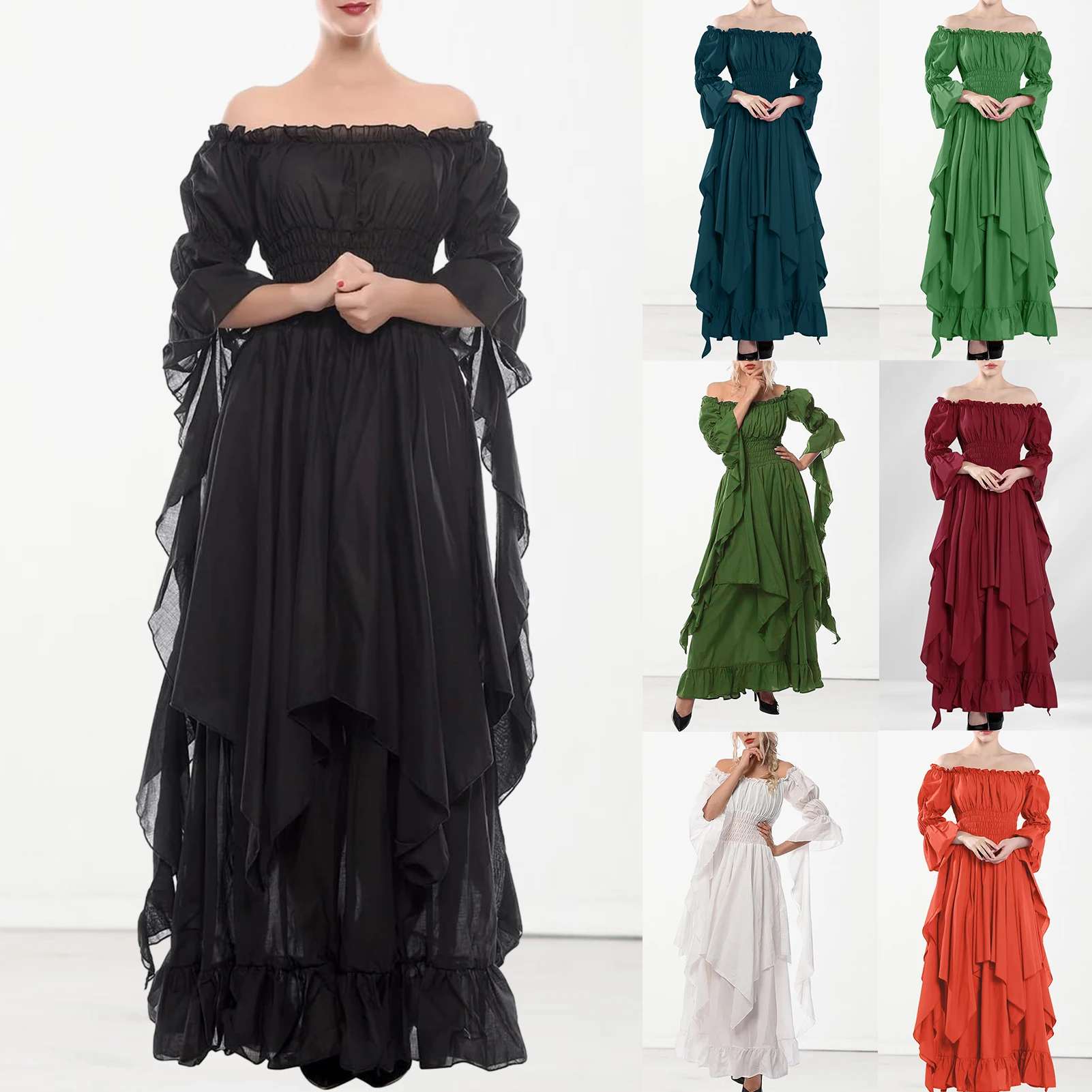 Medieval-Renaissance-Style-Elegant-Dress-Slash-Neck-Women-Revival-Maxi ...