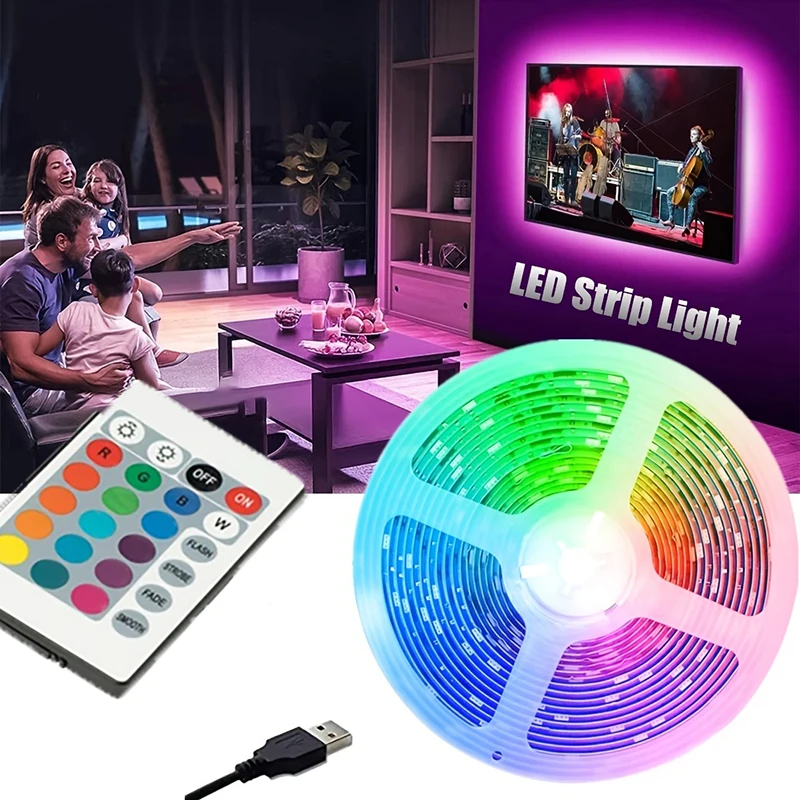 LED 스트립 조명, 2M, USB, RGB, 5V, 유연한 LED 램프 테이프 리본, RGB, TV 데스크탑 스크린 백라이트 다이오드 테이프| | - AliExpress