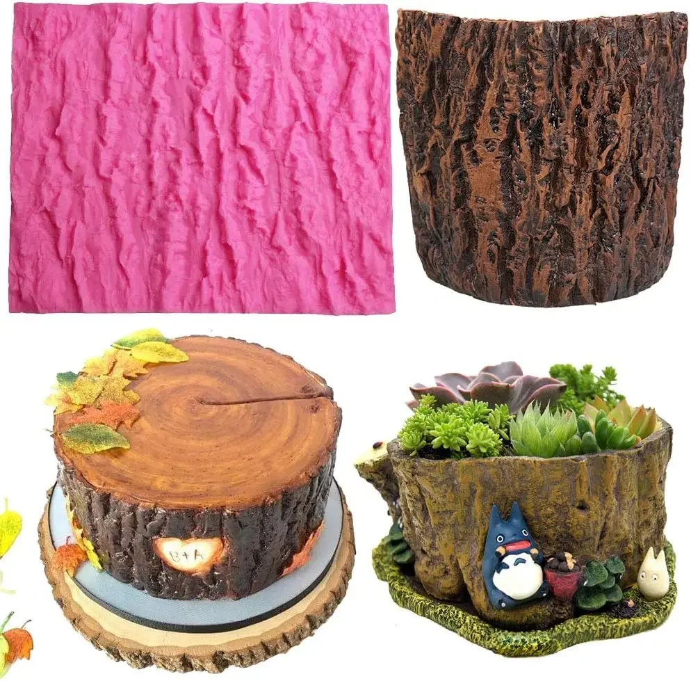Tree Bark Texture Mats Fondant Silicone Mold Wood Cake Border Gum Paste ...
