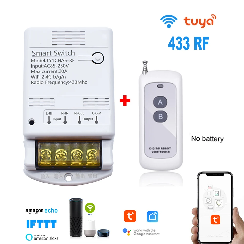 Tuya-Wifi-30A-Switch-Module-Wireless-Relay-Controller-AC-220V-110V-DC ...