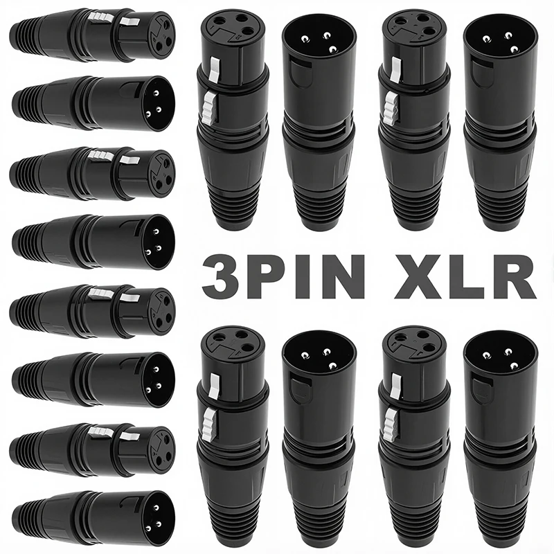 2PCS XLR 3Pin Male/Female Microphone Audio Cable Plug Connector Cannon ...