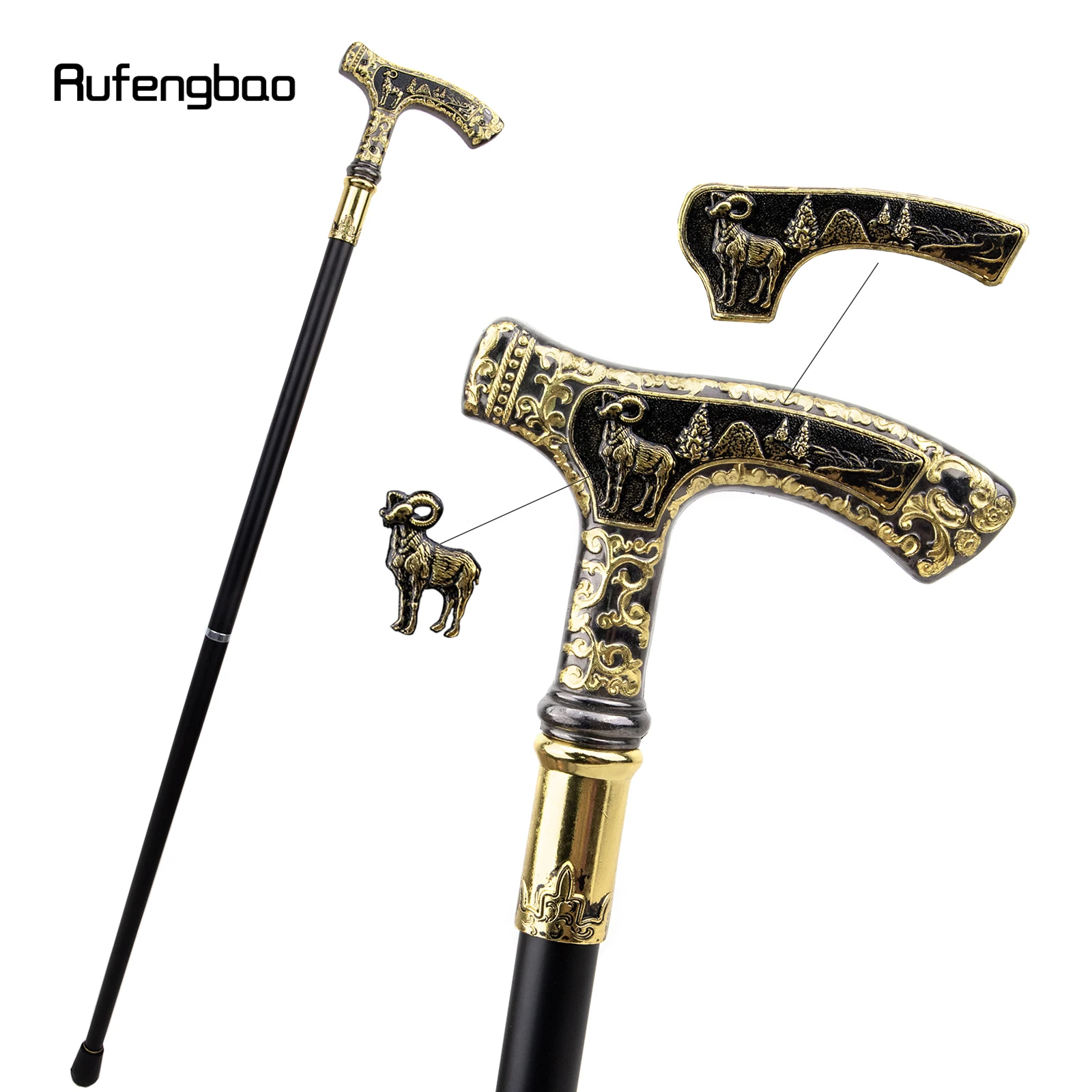 Gold-Black-Luxury-Goat-Handle-Walking-Cane-Fashion-Decorative-Walking ...