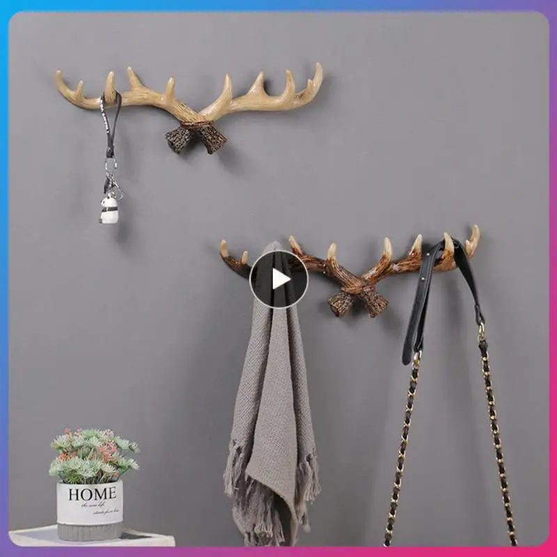 European Style Retro Antlers Hooks Wall Hanging Coat Hook Resin ...