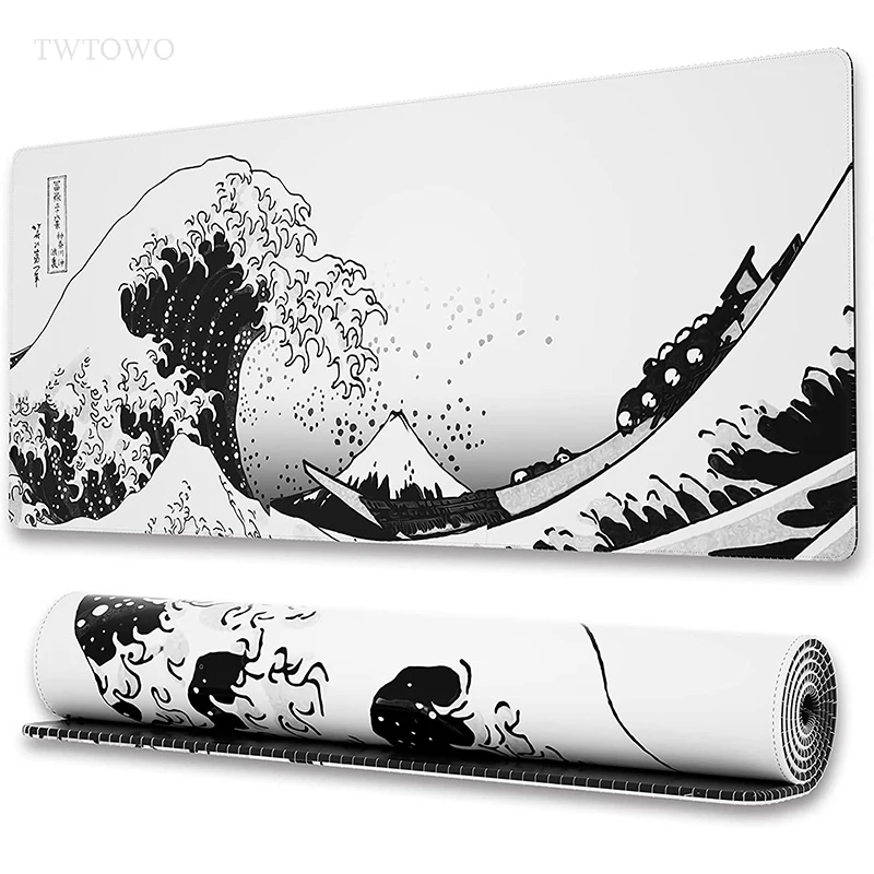Mouse Pad Gamer Black And White Waves XL Computer Large Home Mousepad ...