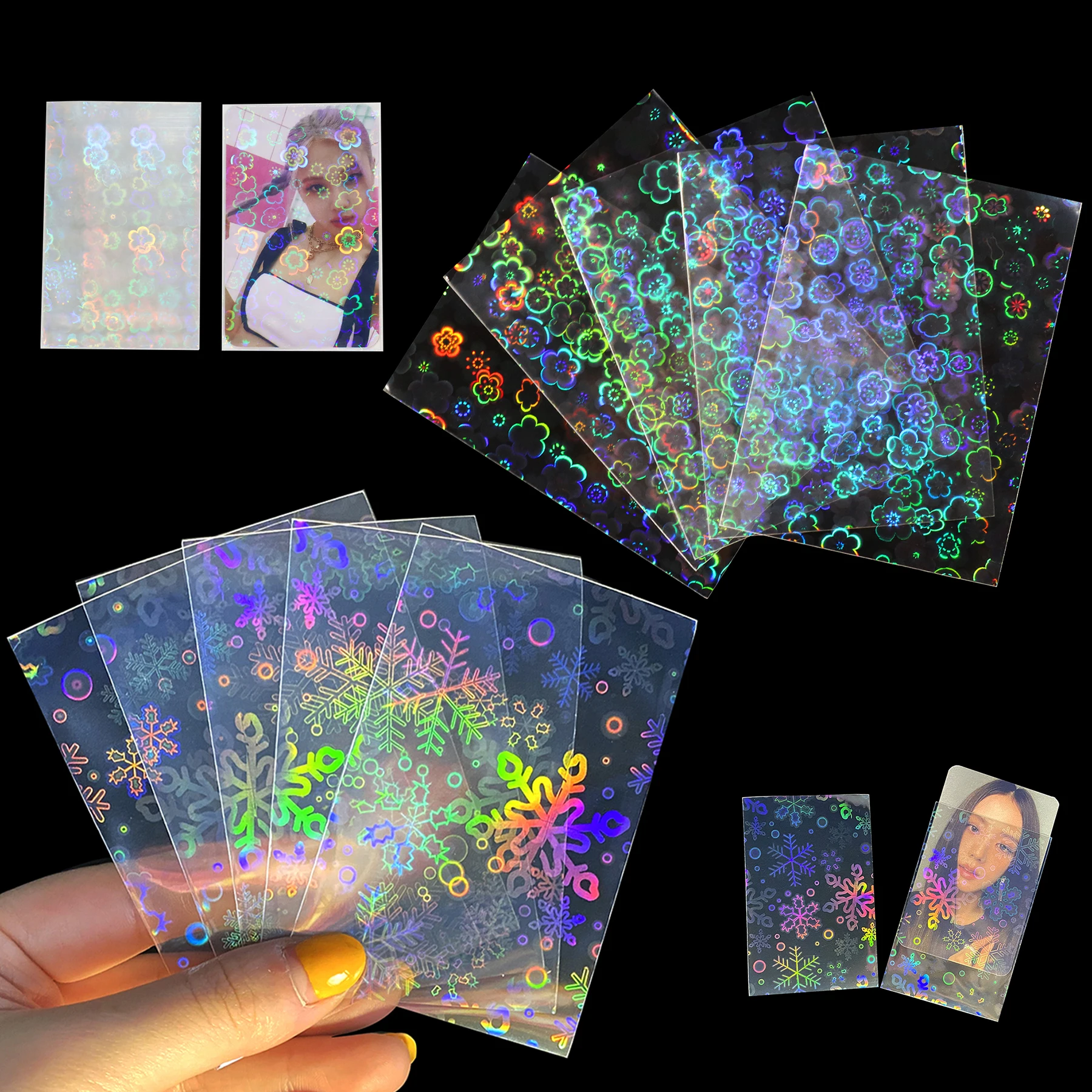 100-Holographic-Sleeves-Idol-TCG-Cards-Snow-Sakura-Foil-Transparent ...