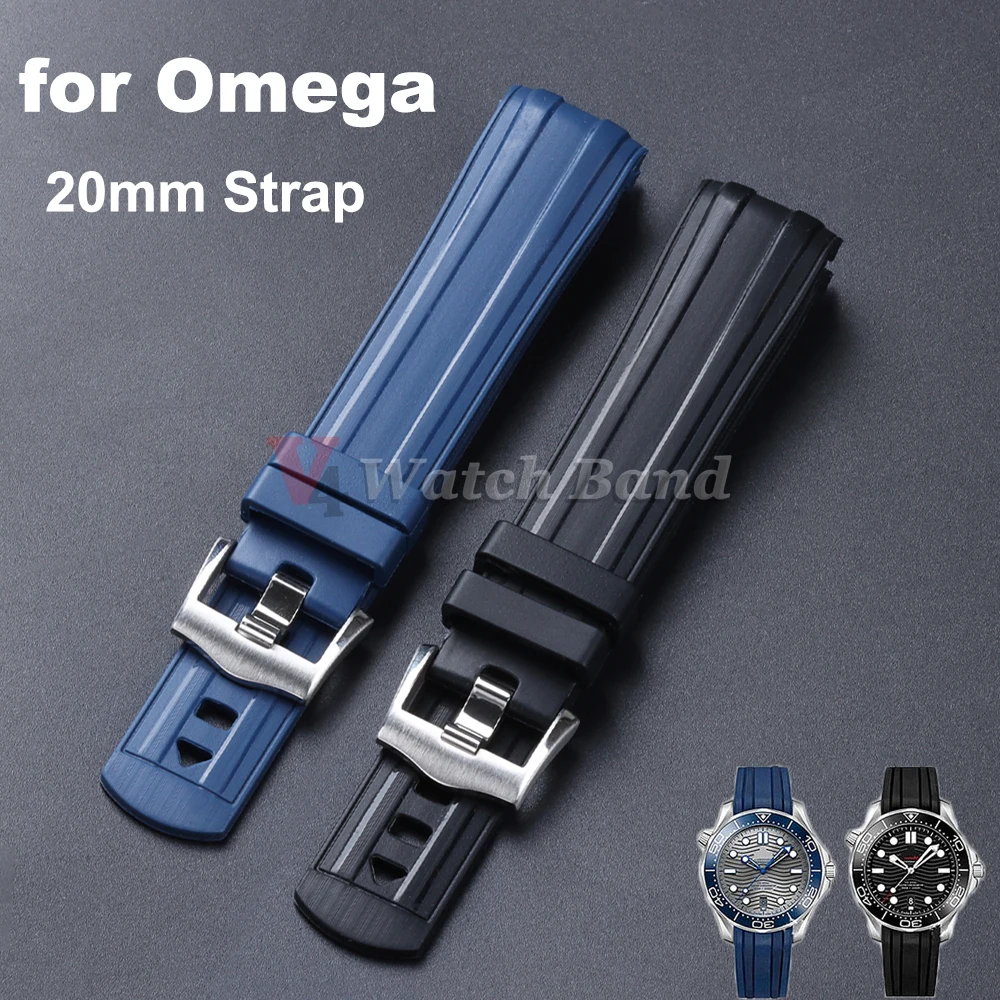 Curved-End-Silicone-Strap-20mm-for-Omega-Seamaster-300-Replacement-Band ...