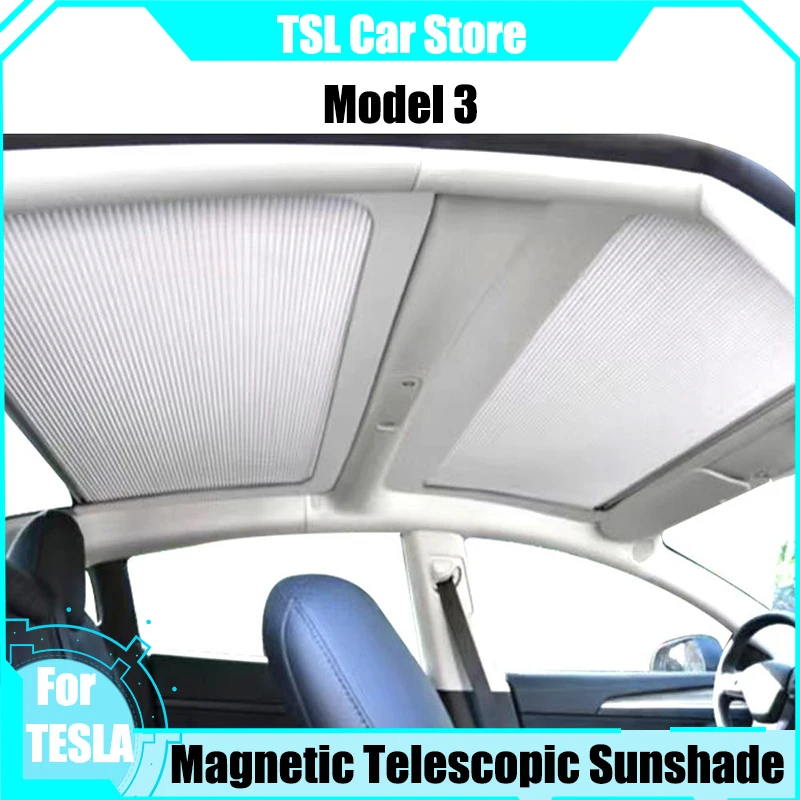 2023-Magnetic-Integrated-Roof-Sunshade-For-Tesla-Model-3-Sun-Protection ...