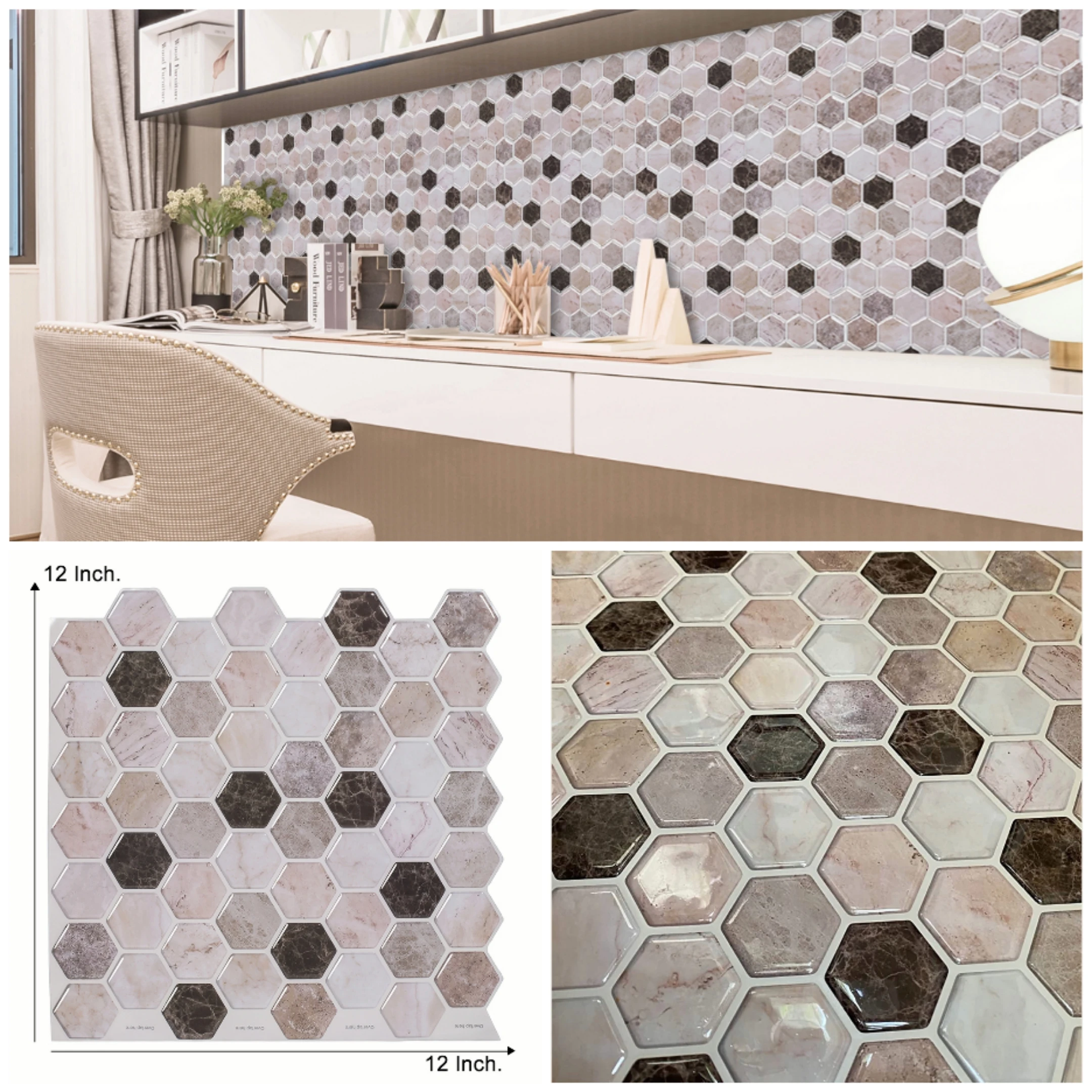Easytiles Gemakkelijk Diy Hexagon Peel En Stick Tegels 3D Marmeren Oppervlak Water & Olie Proof ...
