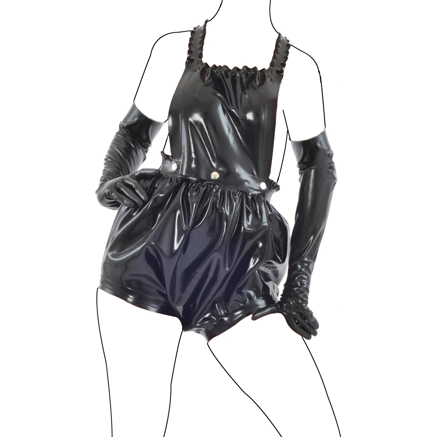 Black Sexy Latex Diaper With Separated Bib Apron Buttons Smocking ...