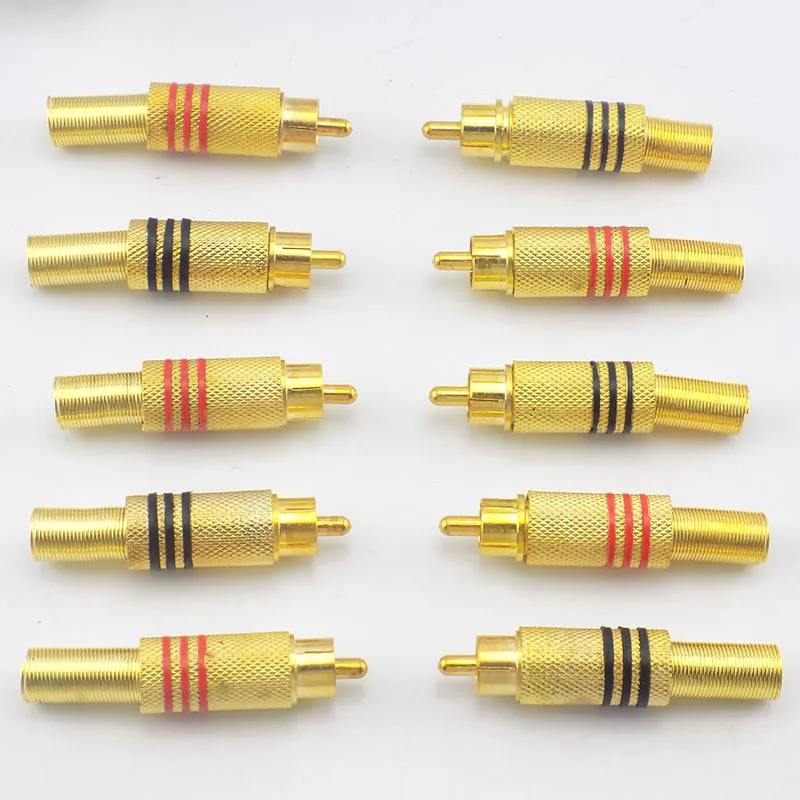 10PCS/Lot Gold Red Black Metal Spring RCA Connector Male Jack Plug AV ...