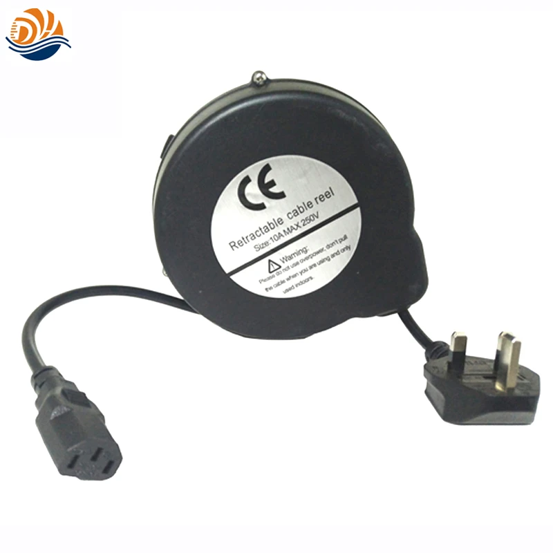 UK Standard Plug 3 Pole 1.0mm2 10 13A 4.4M Spring Loaded Automatic Retractable Power Extension ...