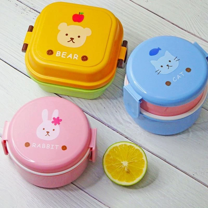 Cute Animal Lunch Box Japanese Double-layer Round Mini Bento Box ...