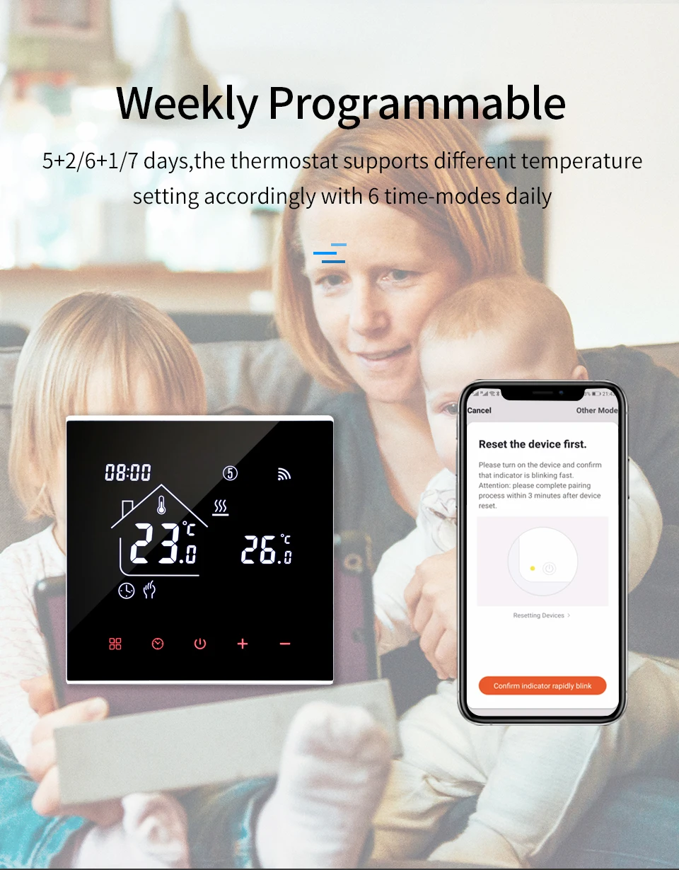 M4AHGB Wifi Smart Heating Thermostat LCD Display Voice Control Alexa Tuya Alice/Electric/Water ...