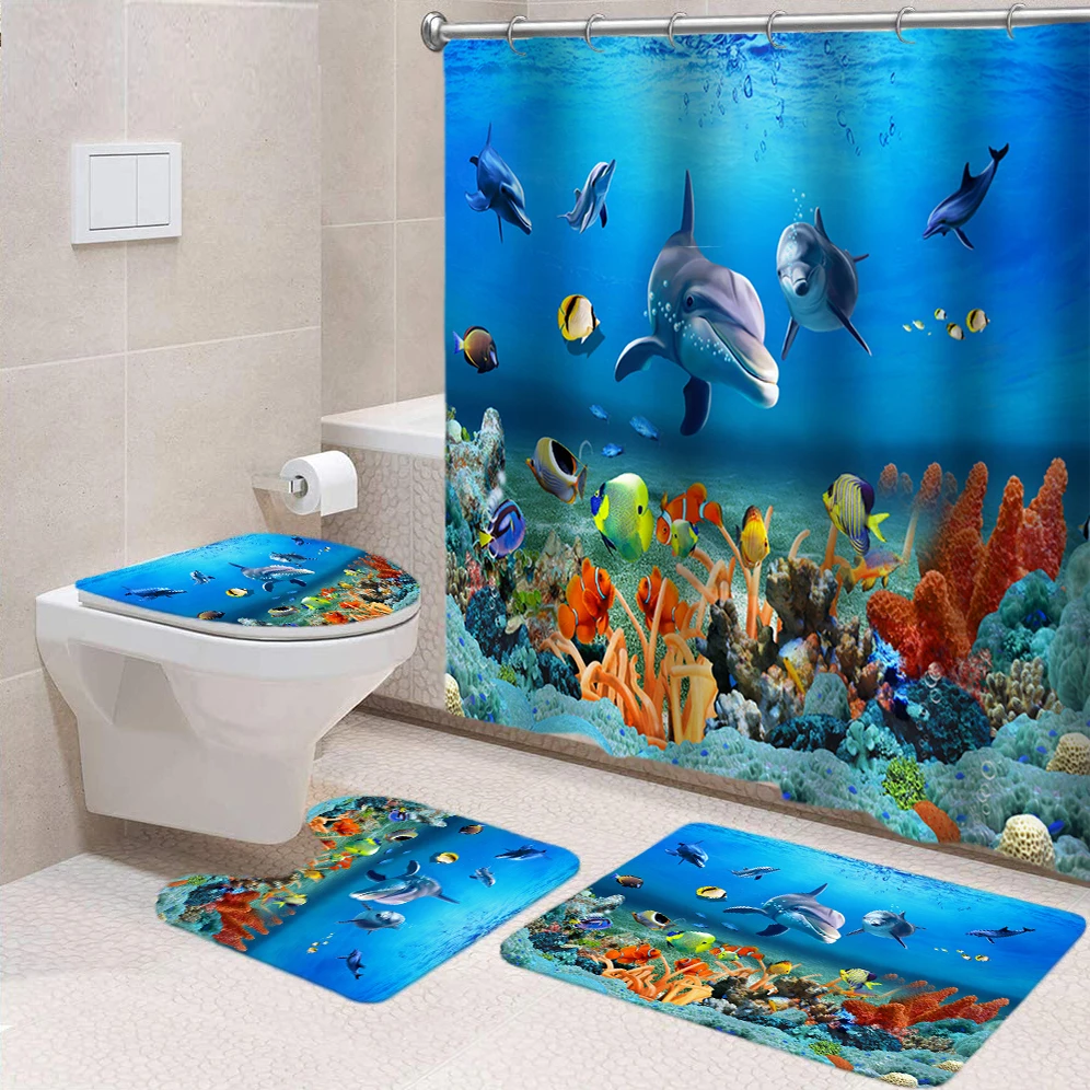 3D-Ocean-Seabed-Animals-Toilet-Cover-Bath-Mat-Sets-Fish-Dolphin-Printed ...