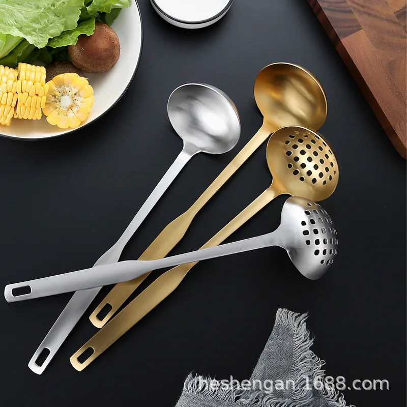 Stainless Steel Soup Ladle Hot Pot Spoon Set Household Golden Big Soup
