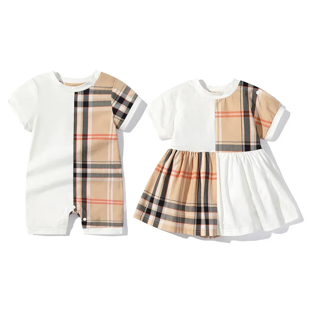 Newborn-Baby-Boy-Girls-Plaid-Romper-Dress-Cotton-Short-Sleeve-Outfit ...