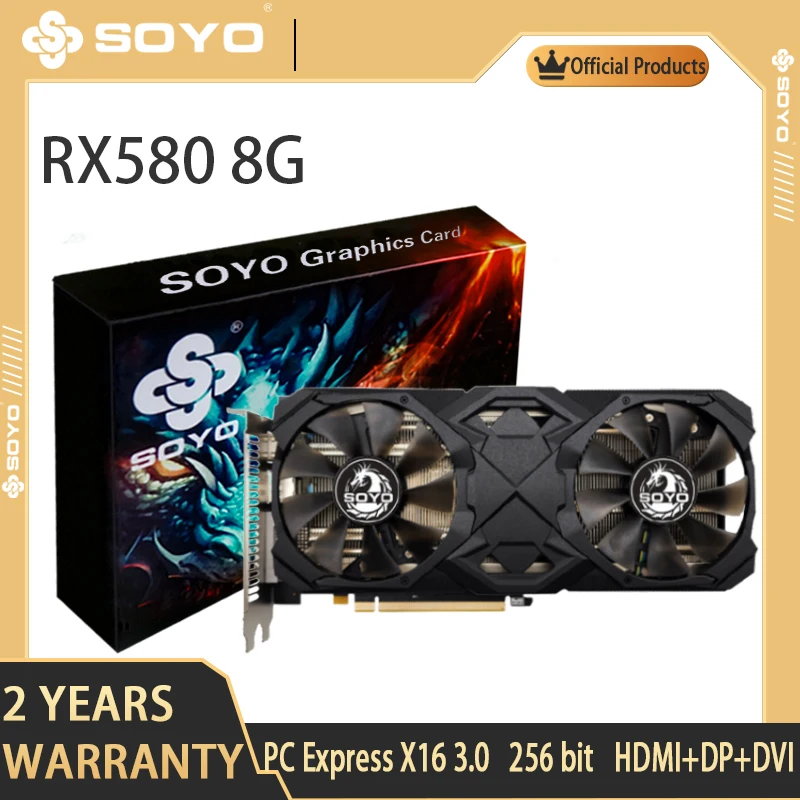SOYO-AMD-RX580-8GB-Graphics-Card-Gaming-GDDR5-256Bit-PCI-Express-3-0-16 ...