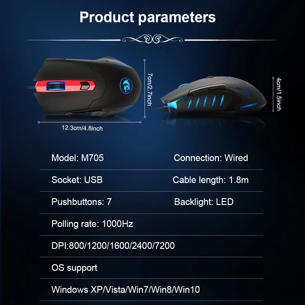 REDRAGON PEGASUS M705 RGB USB Wired Gaming Mouse 7200 DPI 7 buttons ...