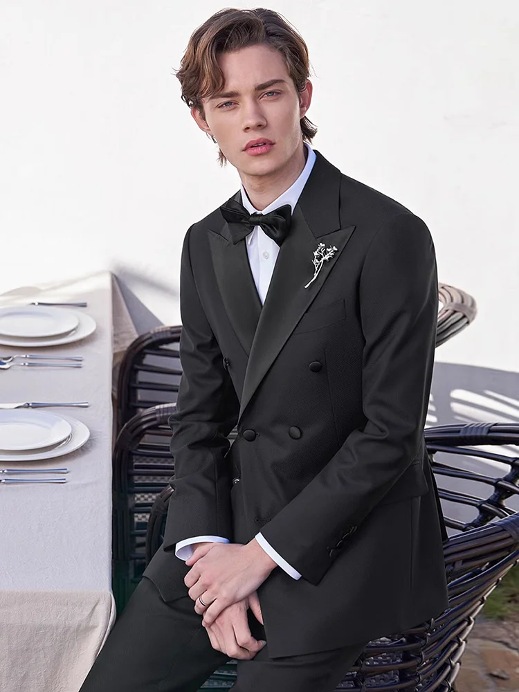 70-Australian-Merino-Wool-Men-Suits-Set-Black-Double-Breasted-Wedding ...