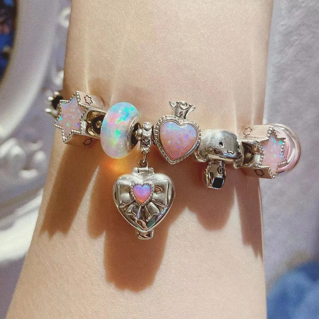 925 Sterling Silver Opal Stone Heart Adjustable Ring With Mini Doll ...
