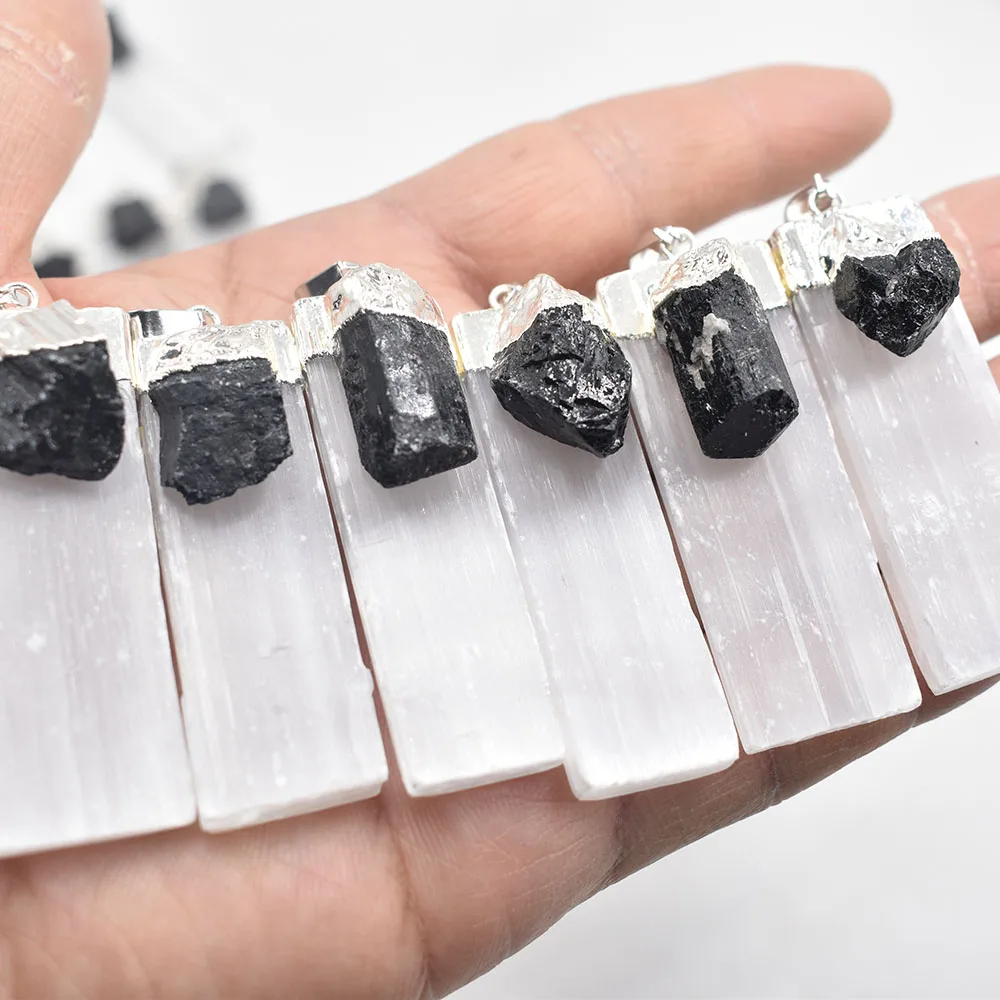 Wholesale 6 12pcs/lot Natural Selenite Plaster Black Tourmaline ...