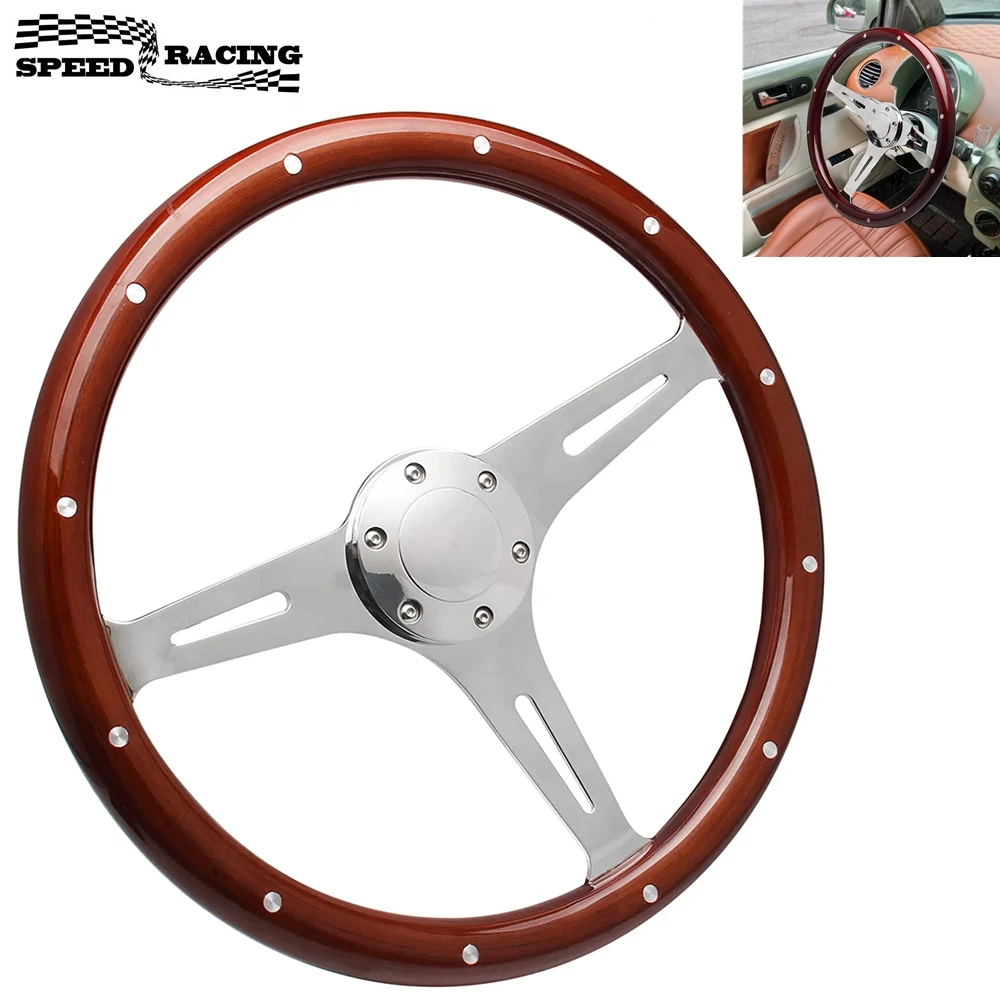 Auto Wood Steering Wheel 380MM 15 Inch with Horn Button Kit Racing Car ...