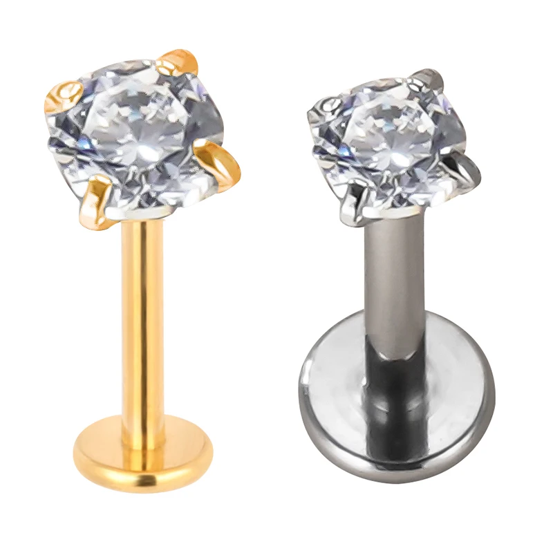 ASTM F136 Ttianium PIERC Labret Ear Lip Stud Jewelry Square CZ Stone ...