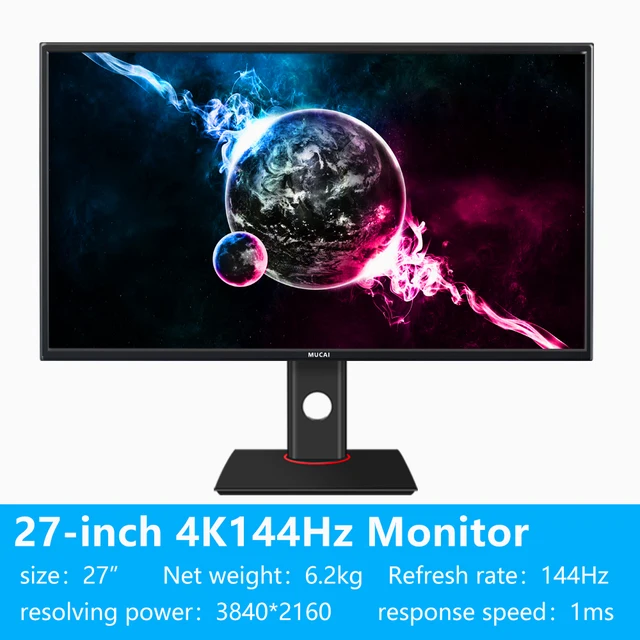 MUCAI 27 Inch Monitor 4K144Hz Display IPS Desktop LED Gamer UHD ...