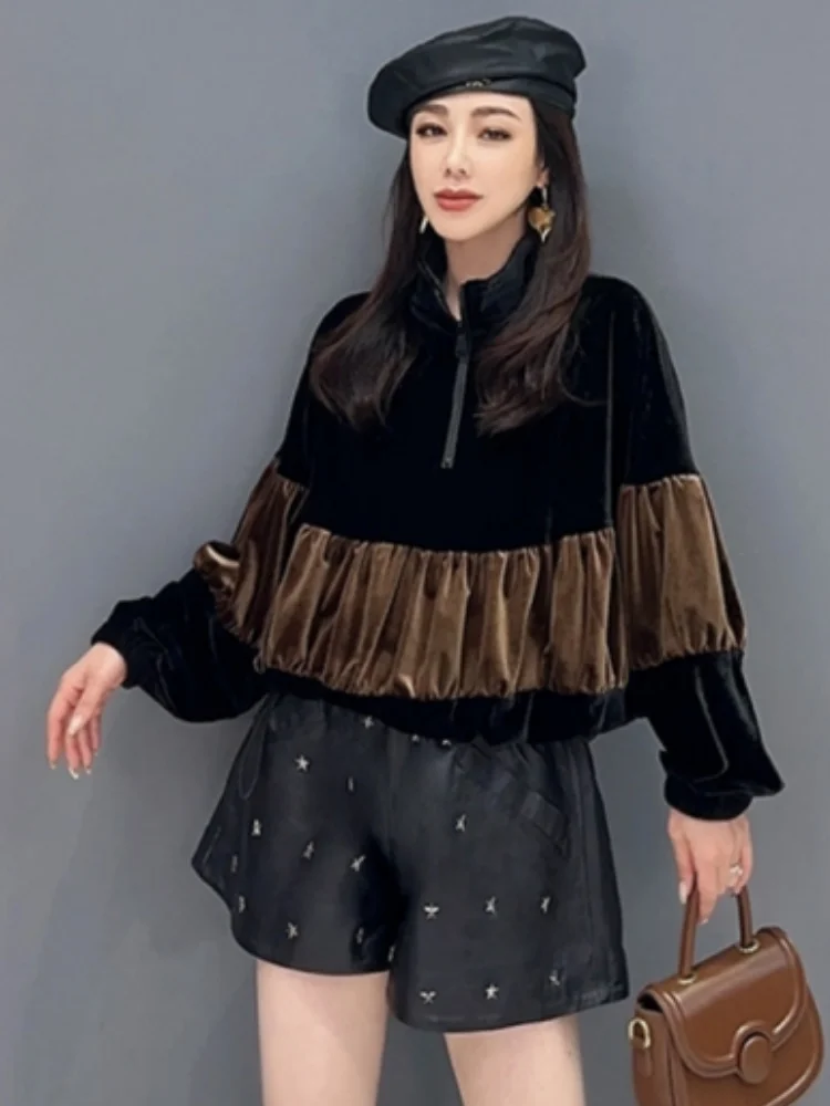QING-MO-2025-Spring-Autumn-New-Brown-Canary-Patchwork-Women-Blouses ...