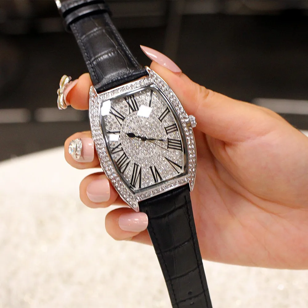 Mobangtuo Men Quartz Watch Reloj Tonneau Shaped Dial Diamond Iced Out ...