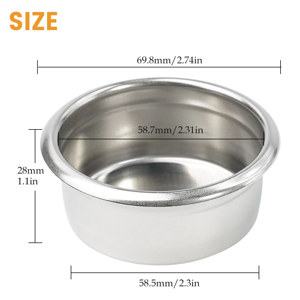 스테인리스 스틸 에스프레소 커피 필터 커피 머신 파우더 탱크 도구 58mm 포타필터에 적합 2 컵 필터 바구니