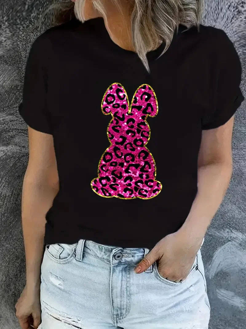Rabbit-Easter-Leopard-Print-Round-Letter-Graphic-Polyester-Breathable ...