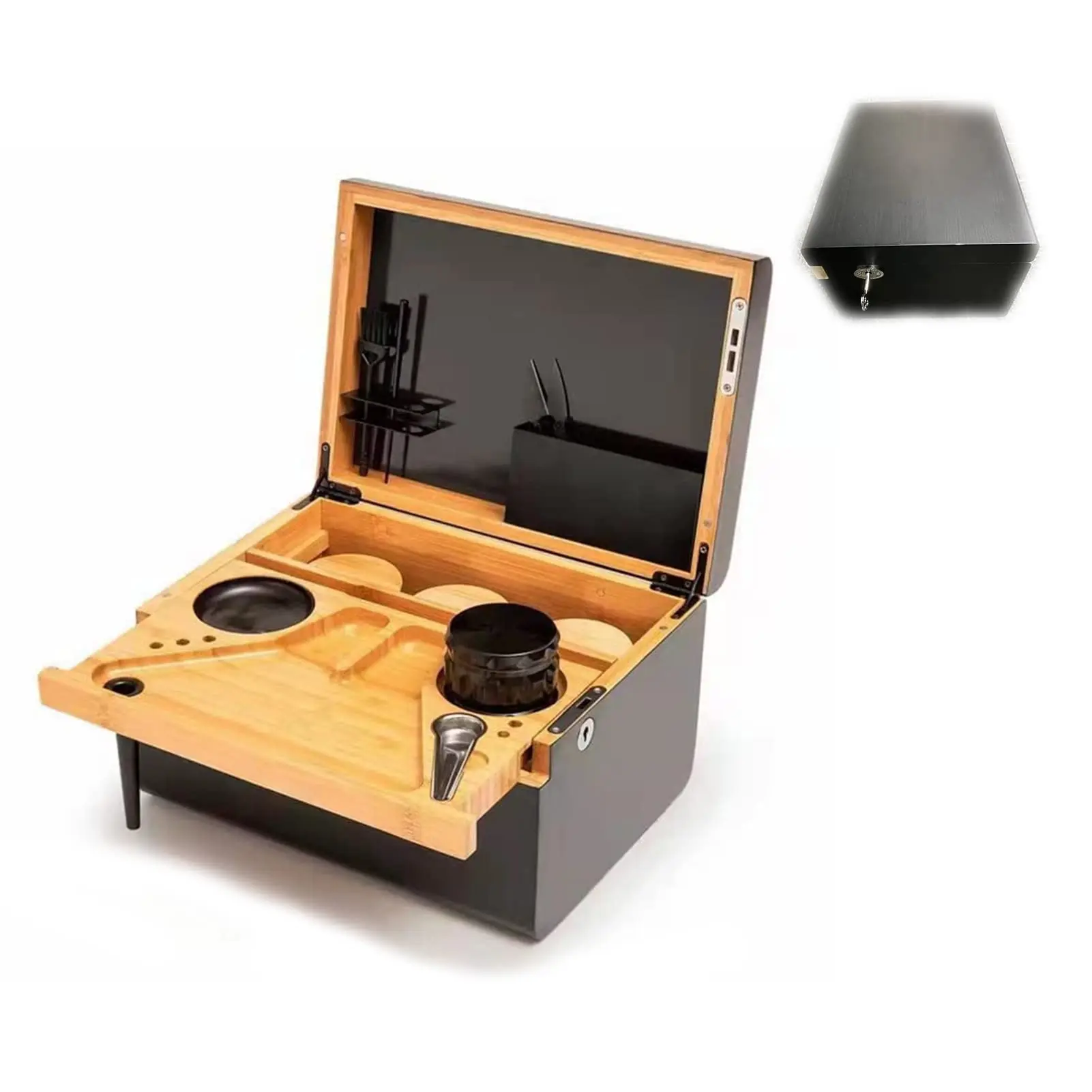 Wood Storage Set Bamboo Stash Box With Movable Tray Storage Chest Lock ...