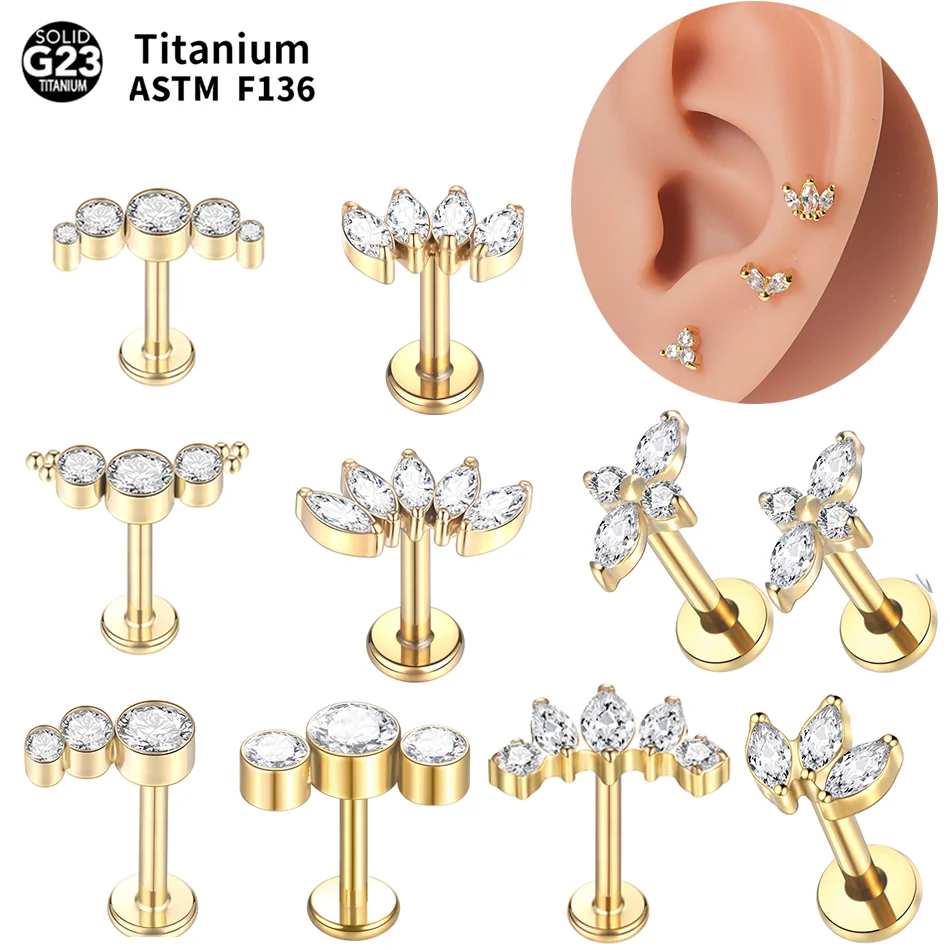 10pcs-Labret-Piercing-Gold-Color-Titanium-Helix-Conch-Piercing-Stud ...