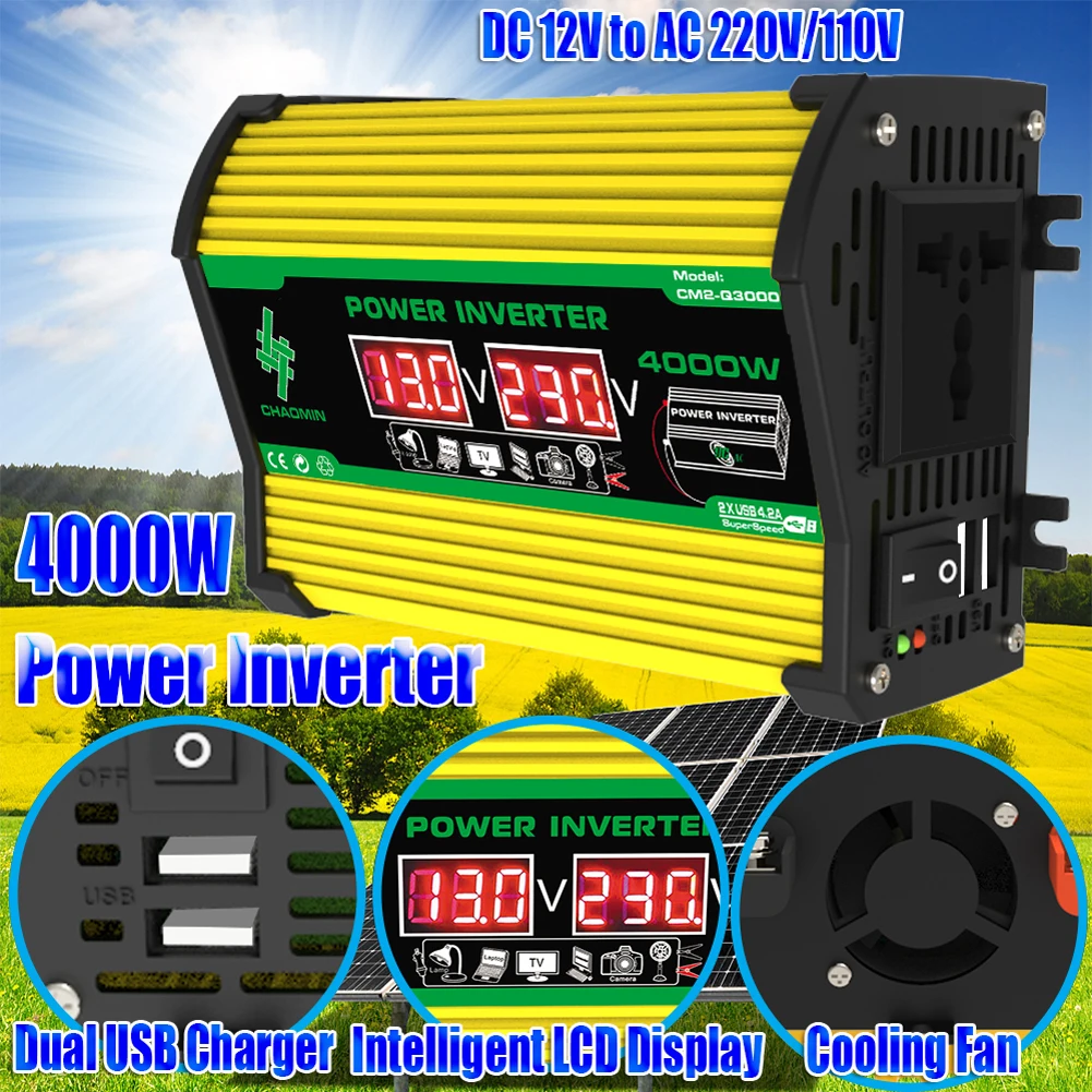 12V-To-220V-110V-Intelligent-Power-Inverter-4000W-Car-Voltage ...