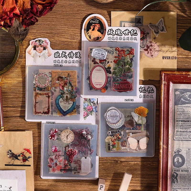 25 pcs /pack Srapbook Stickers Pack Vintage Materials Decor Junk ...