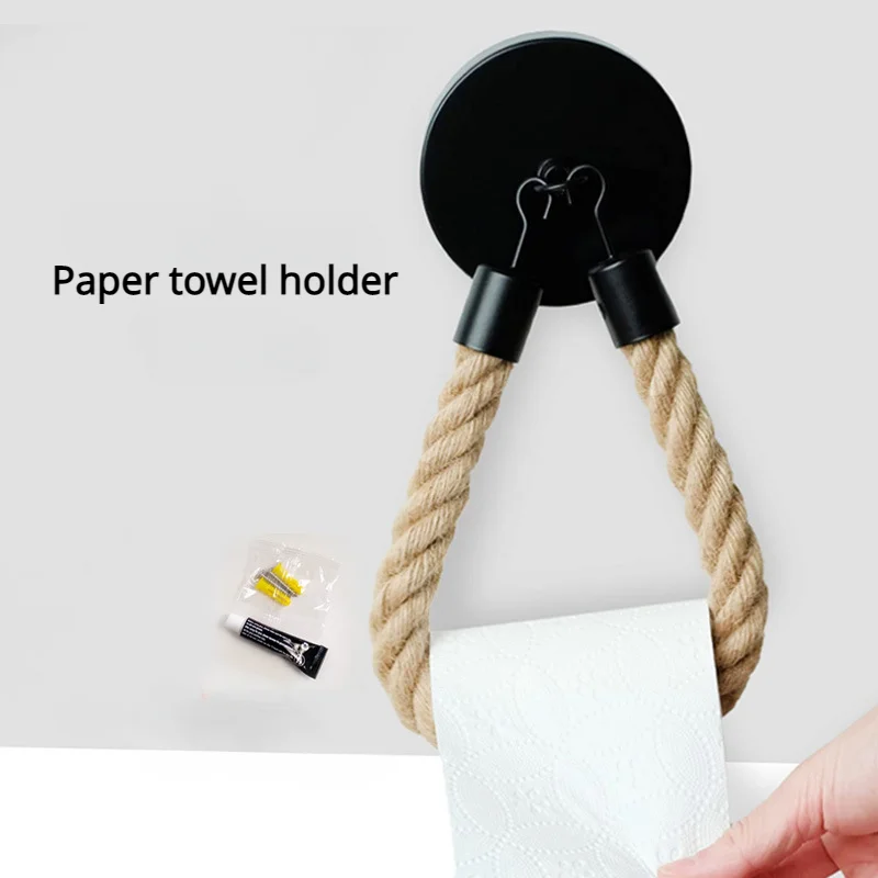 Toilet Roll Paper Holders Retro Hemp Rope Punchless Wall Mounted Rack ...