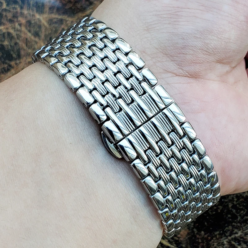 Stainless-Steel-Watc-Band-Bracelt-Silver-Polished-Women-Men-Watchband ...